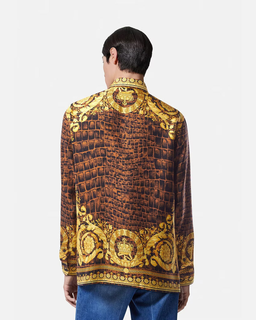 VERSACE BAROCCODILE SILK SHIRT, CARAMEL+BLACK+GOLD – OZNICO