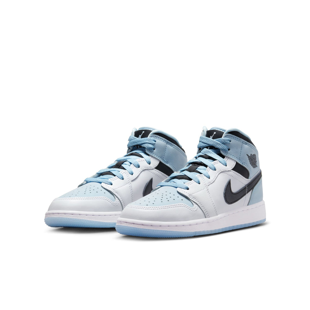 Air Jordan 1 Mid SE (GS), WHITE/ICE BLUE-BLACK – OZNICO