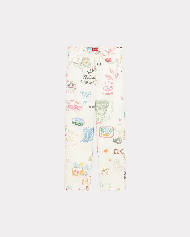 KENZO DRAWN VARSITY ASAGAO STRAIGHT-LEG DENIM PANTS KENZO DRAWN VARSITY ASAGAO STRAIGHT-LEG DENIM PANTS