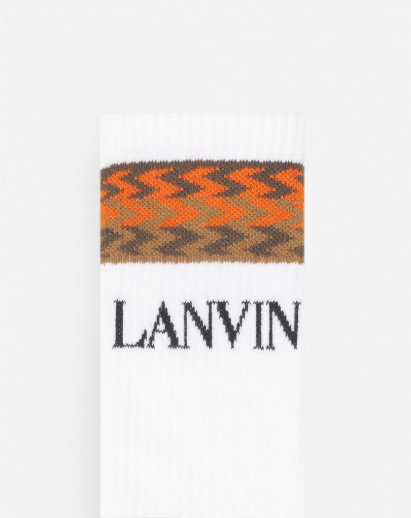 LANVIN CURB SOCKS, WHITE/LIGHT BROWN – OZNICO